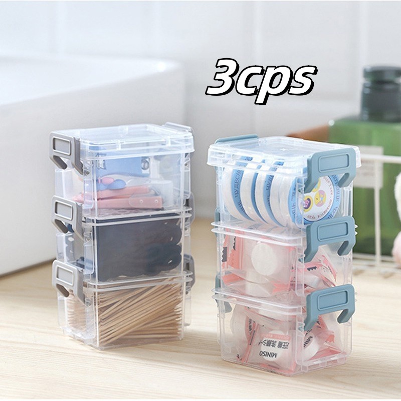 3pcs Cute Mini Storage Box Multi-layer Transparent Desktop Plastic ...