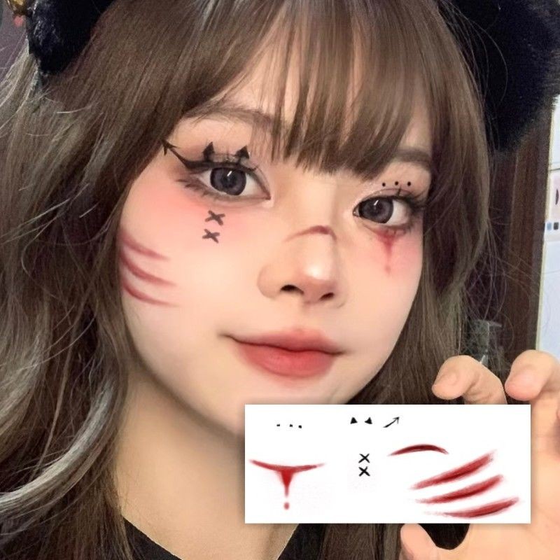 Demon Kitty Creative Makeup Tattoo Sticker Halloween Atmosphere Blush ...