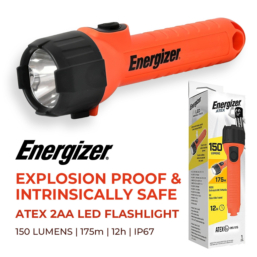 Energizer Intrinsically Safe Explosion Proof ATEX 2AA Flashlight IP67 ...