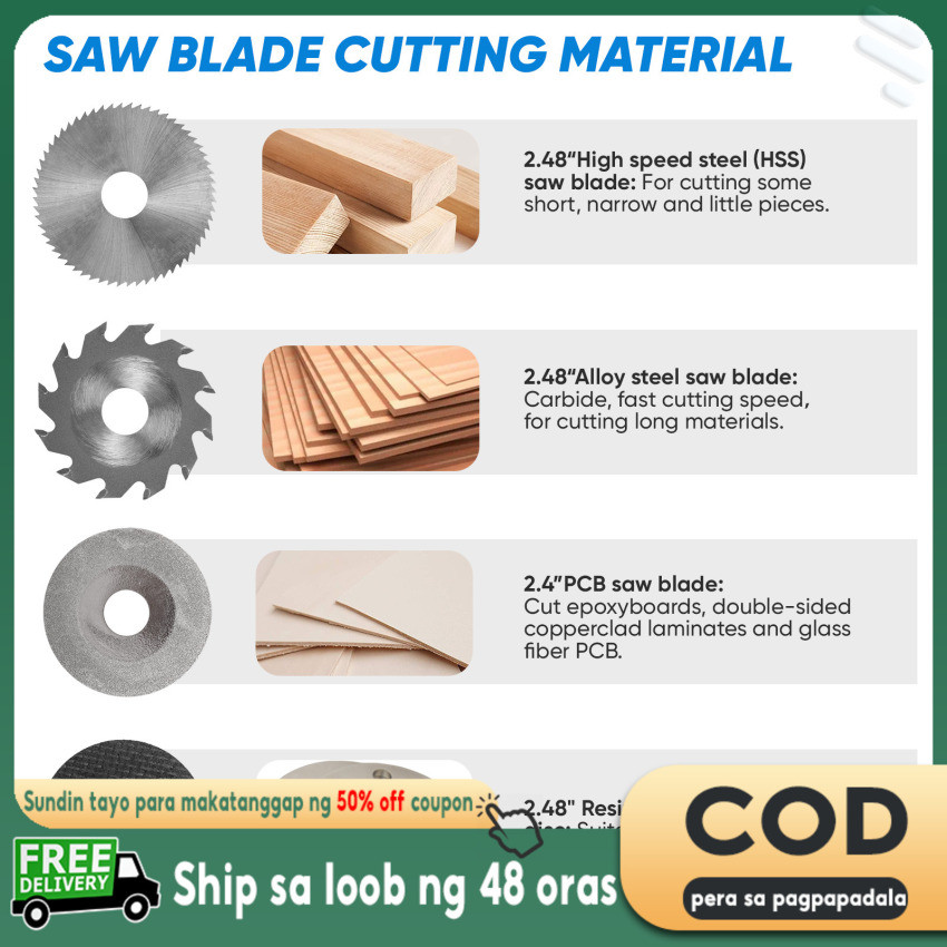 Mini Table Saw with 4 Blades, 7-Speed Power Supply, Adjustable ...