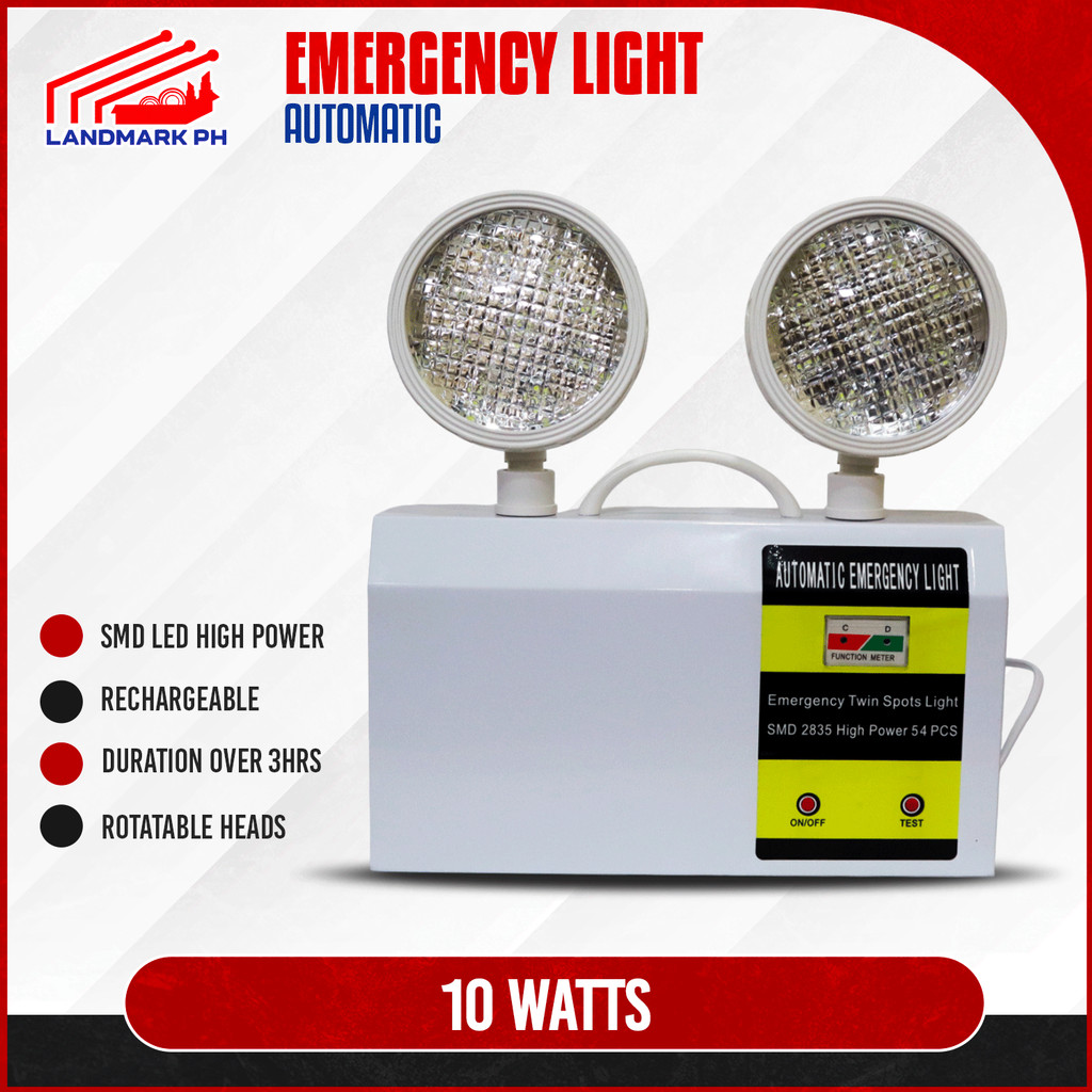 Emergency Light Twin Head - 10 Watts -Rechargeable - Automatic ...