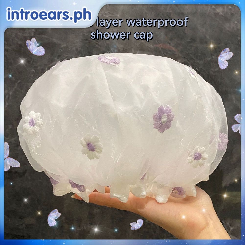 INTR Shower Cap Durable Waterproof Shower Bath Headset Hair Care Cap ...