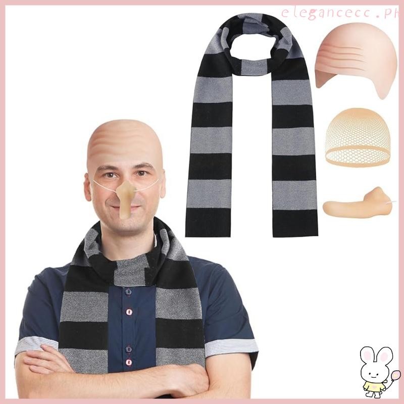 EE Gru Costume Accessories Black and Gray Scarves Bald Hat False Nose ...