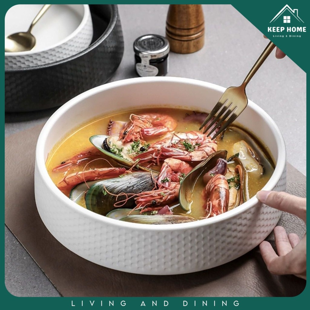 Keep Home Golf Pattern Frosted Ceramic Deep Serving Bowl Plate Serving ...