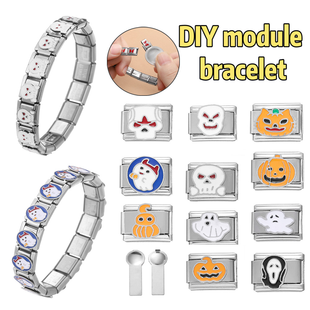 St.kunkka Halloween Style Stainless Steel Module Bracelet Italian Charm ...