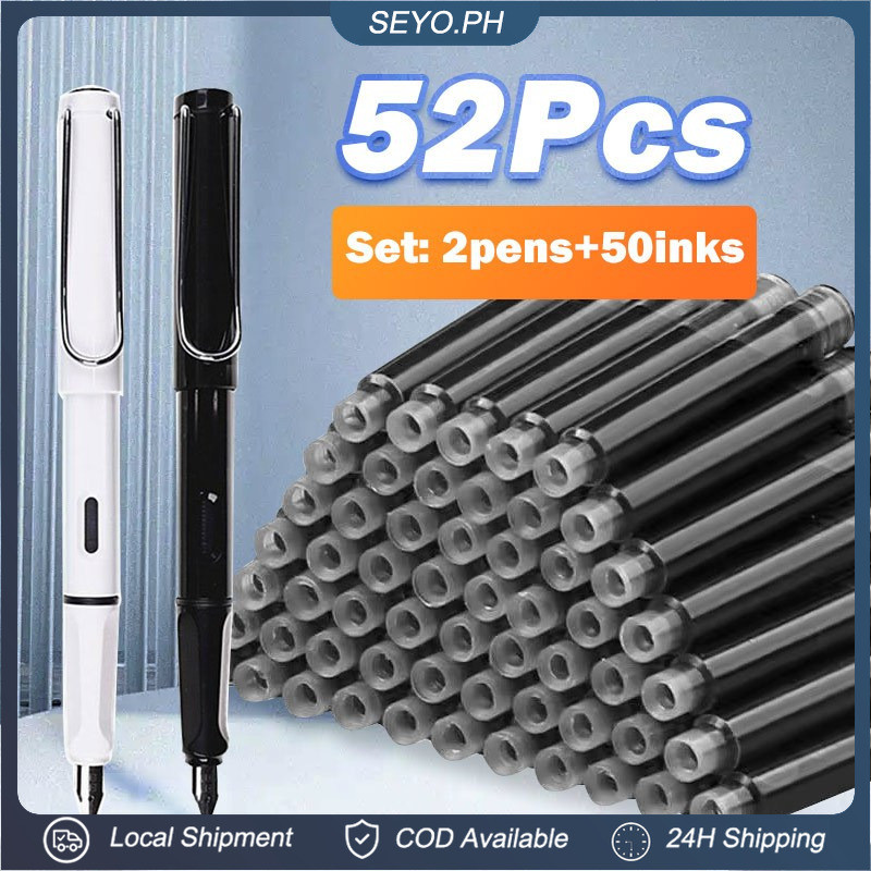 52Pcs Fountain Pen Set 0.38mm Ink Cartridges Fountain Pens Art Sketch ...