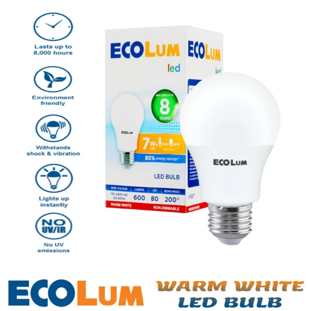 WARM WHITE LED BULB ECOLUM LED BULB E27 BULB DAYLIGHT ECOLUM BULB ...