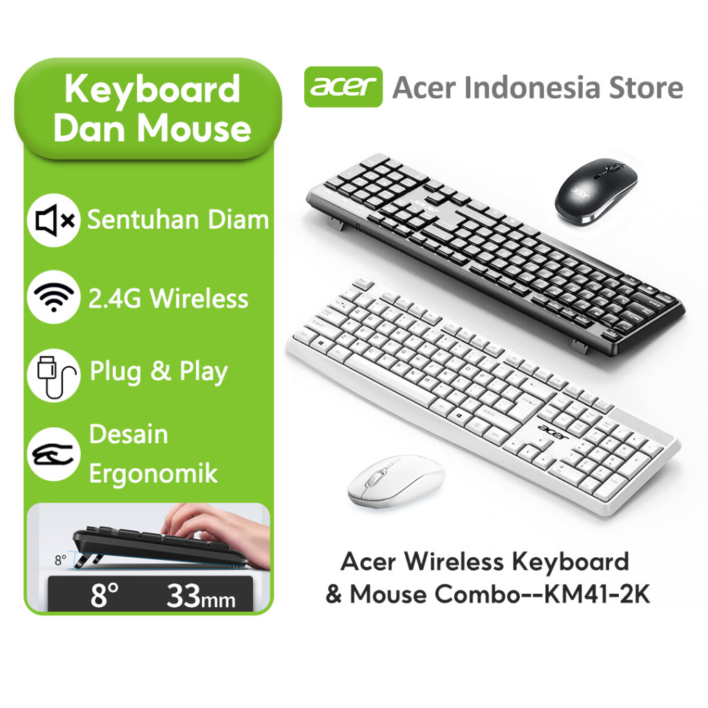 Acer Wireless Keyboard and Mouse Combo KM41-2K 2.4G Wireless Connection ...
