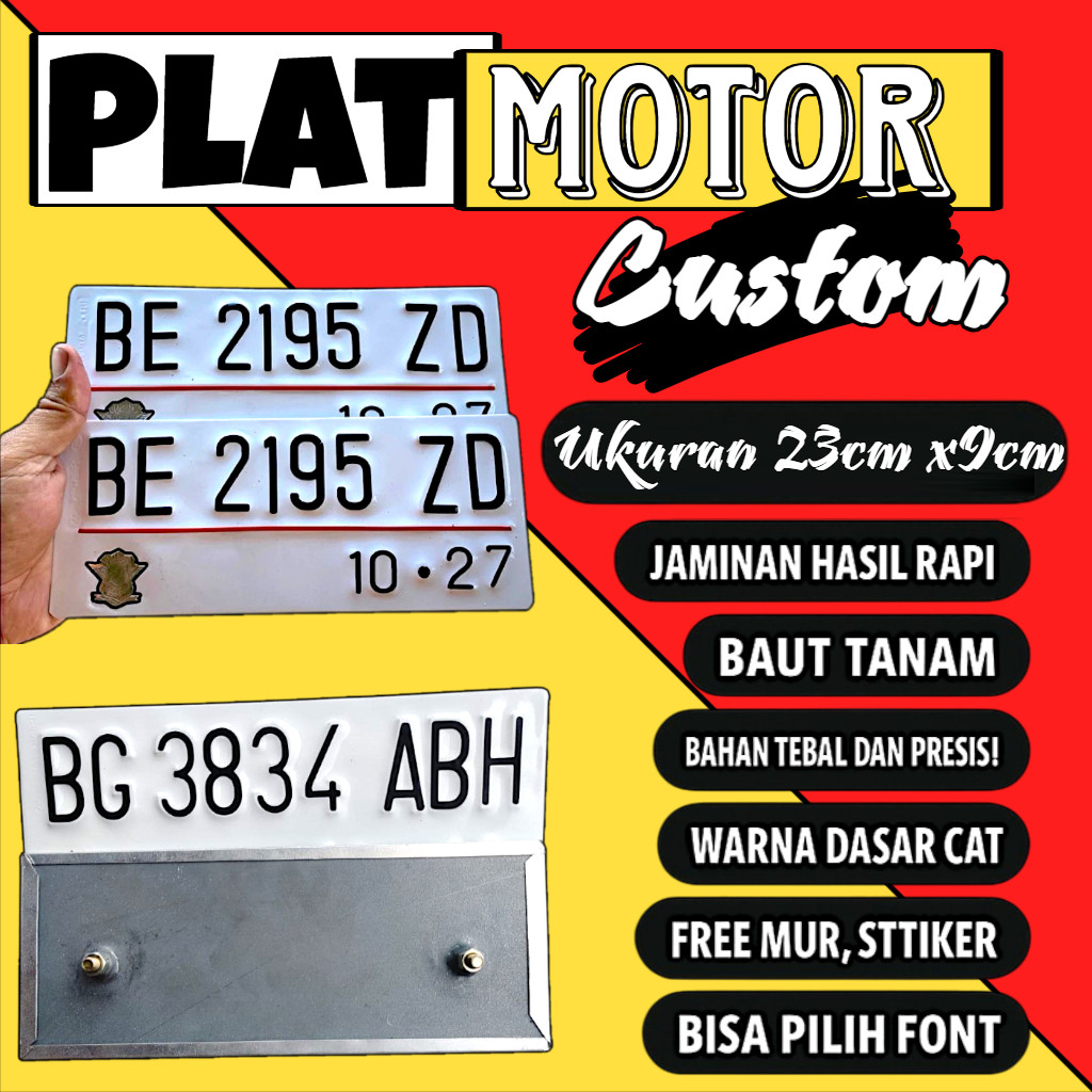 CUSTOM MOTORCYCLE PLATE SMALL SIZE WITH WHITE EMBEDDED BOLT | Shopee ...