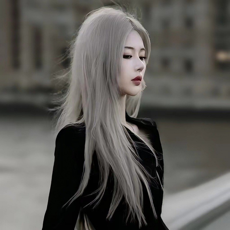 Wig Lady, Long Hair Cos Medium Point Eight-character Bangs Daily Full ...