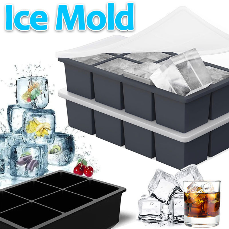 4/6/8/15/37 Grid Ice Cube Maker Mould with Lid / Food Grade Silicone ...