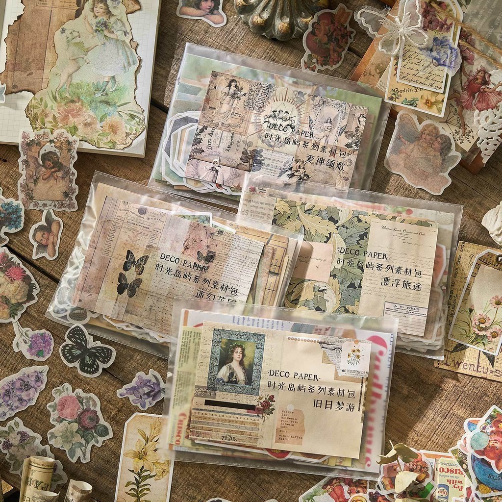 Journamm 100 Pcs Vintage Scrapbook Paper washi Paper Sticker Collage ...
