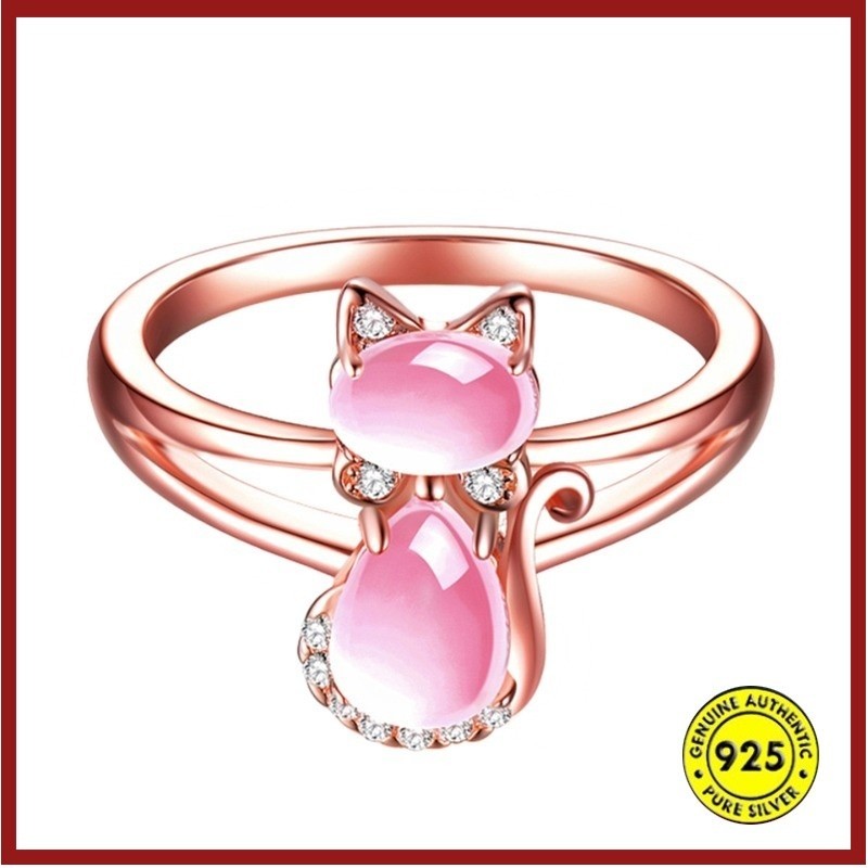 Cute Cat Pink Crystal Cat Hibiscus Gemstone Ring | Shopee Philippines