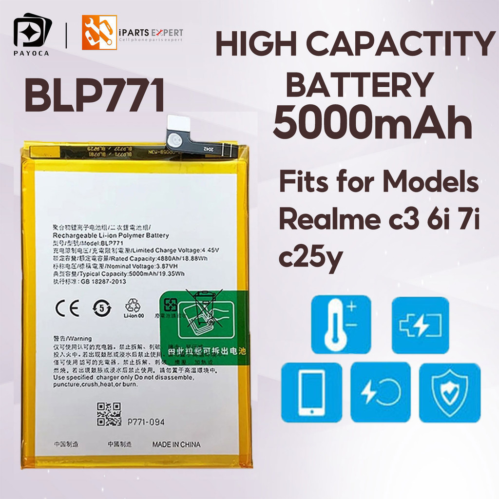 IPARTSEXPERT BLP771 5000mAh Replacement Battery for Realme 7i 6i C3 ...