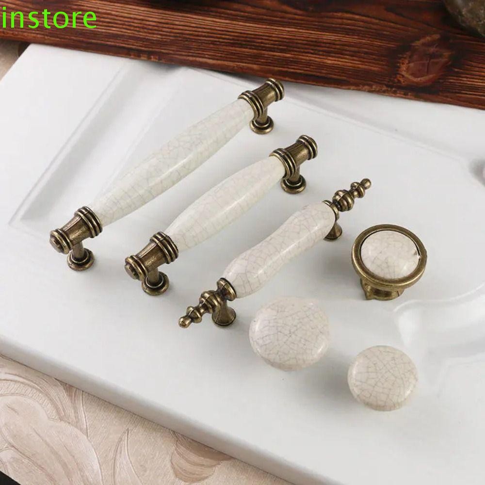 INSTORE Ceramic Cabinet Handles, Zinc Alloy Bronze Crack Design Drawer ...