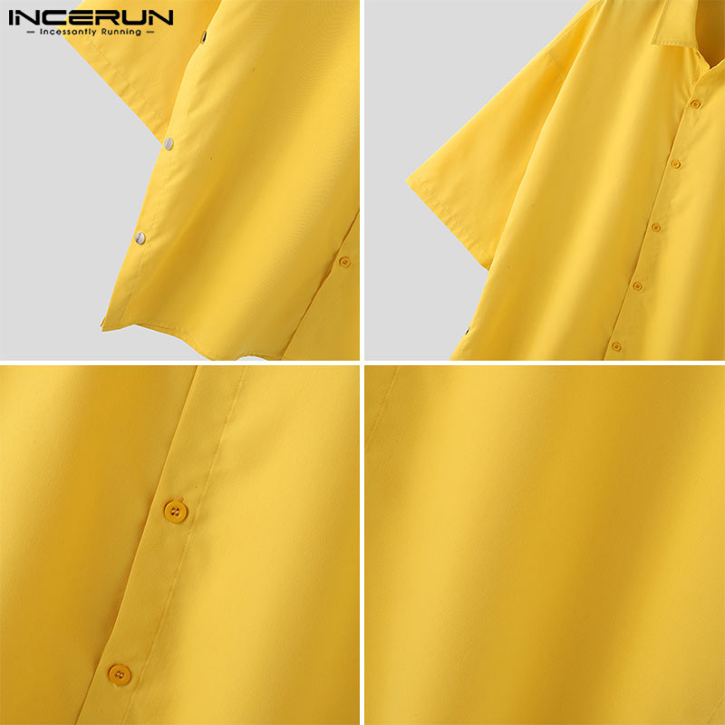 Men Korean Fashion Side Split Solid Color Half Sleeve Shirts | Shopee ...
