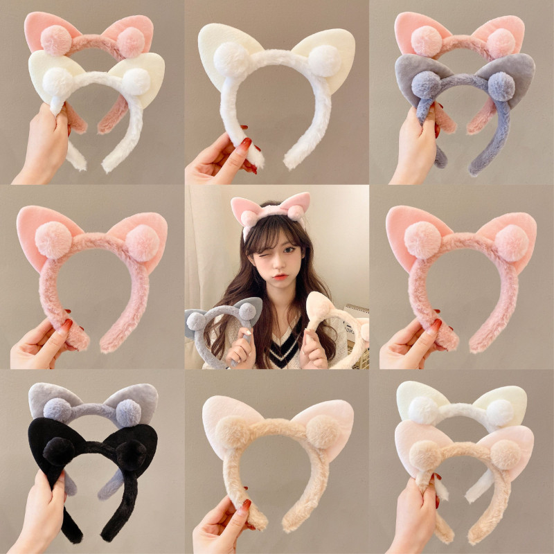 Cute Plush Cat Ear Headband For women Face Washing Hair Accessories ...