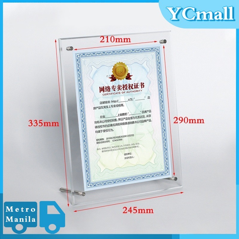 A4 Acrylic Display Stand Certificate Document Frame Acrylic Panel Stand ...
