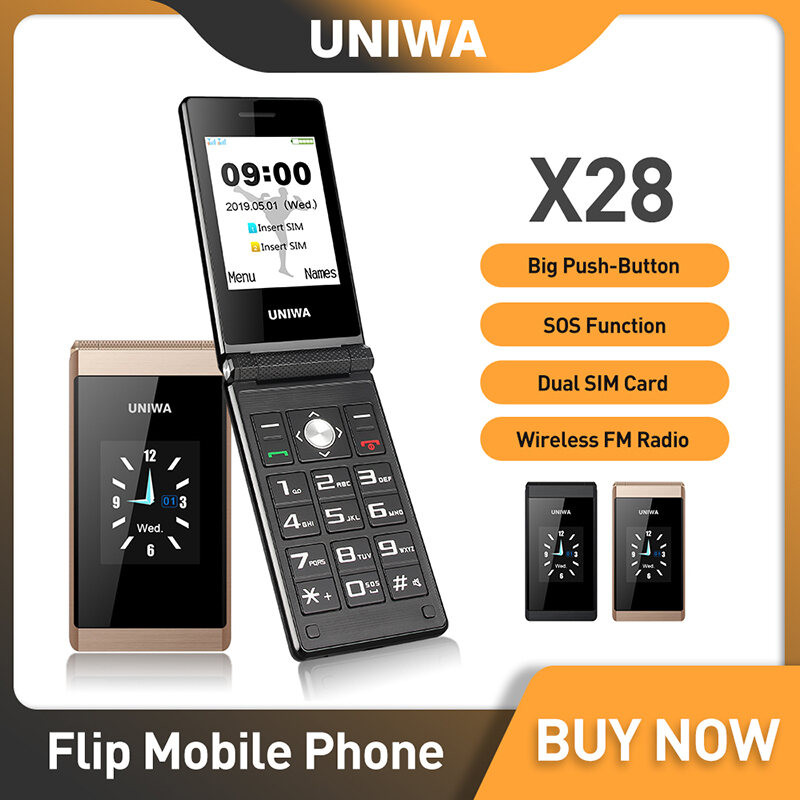 UNIWA X28 Old Man Flip Mobile Phone GSM Senior Big Push-Button Flip ...