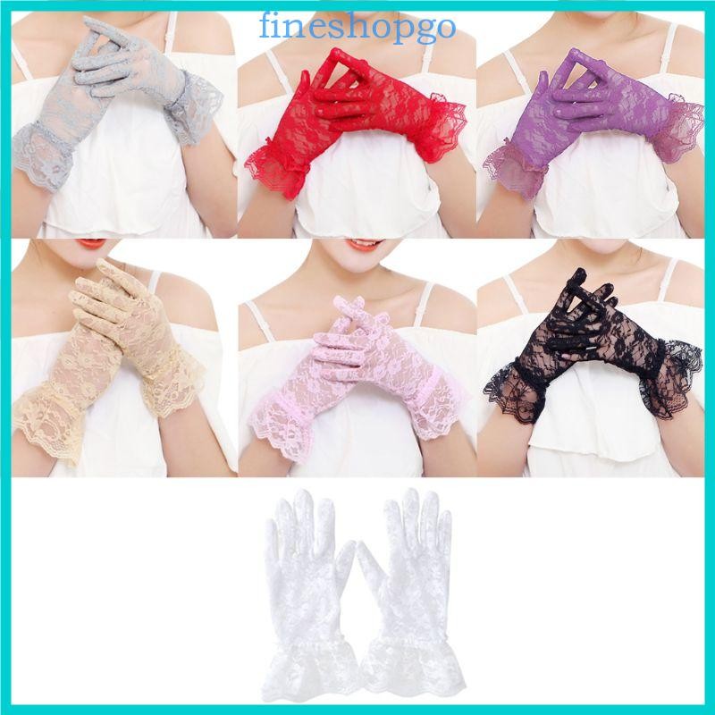 Fine Women Girls Summer UV-Proof Driving Gloves Mesh Fishnet Lace Solid Color Full Finger ...