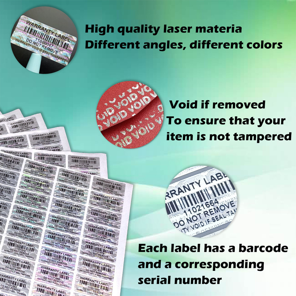 3x1.5cm 50pcs Tamper Proof holographic Stickers with a bar Code ...