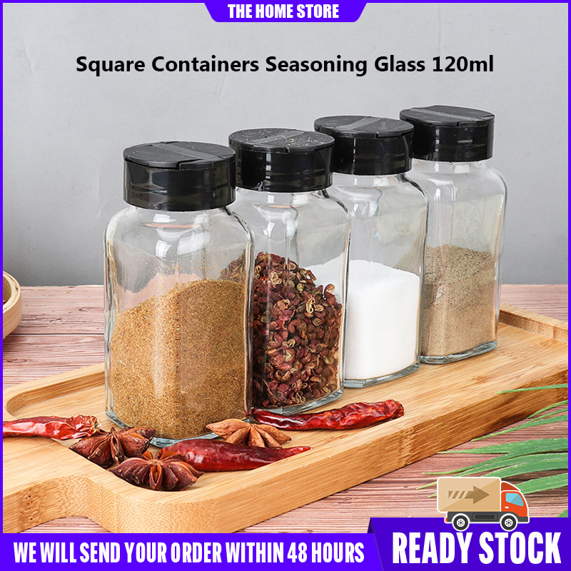 1pcs Spice Jar Seasoning Square Glass Transparent with Cover Household ...