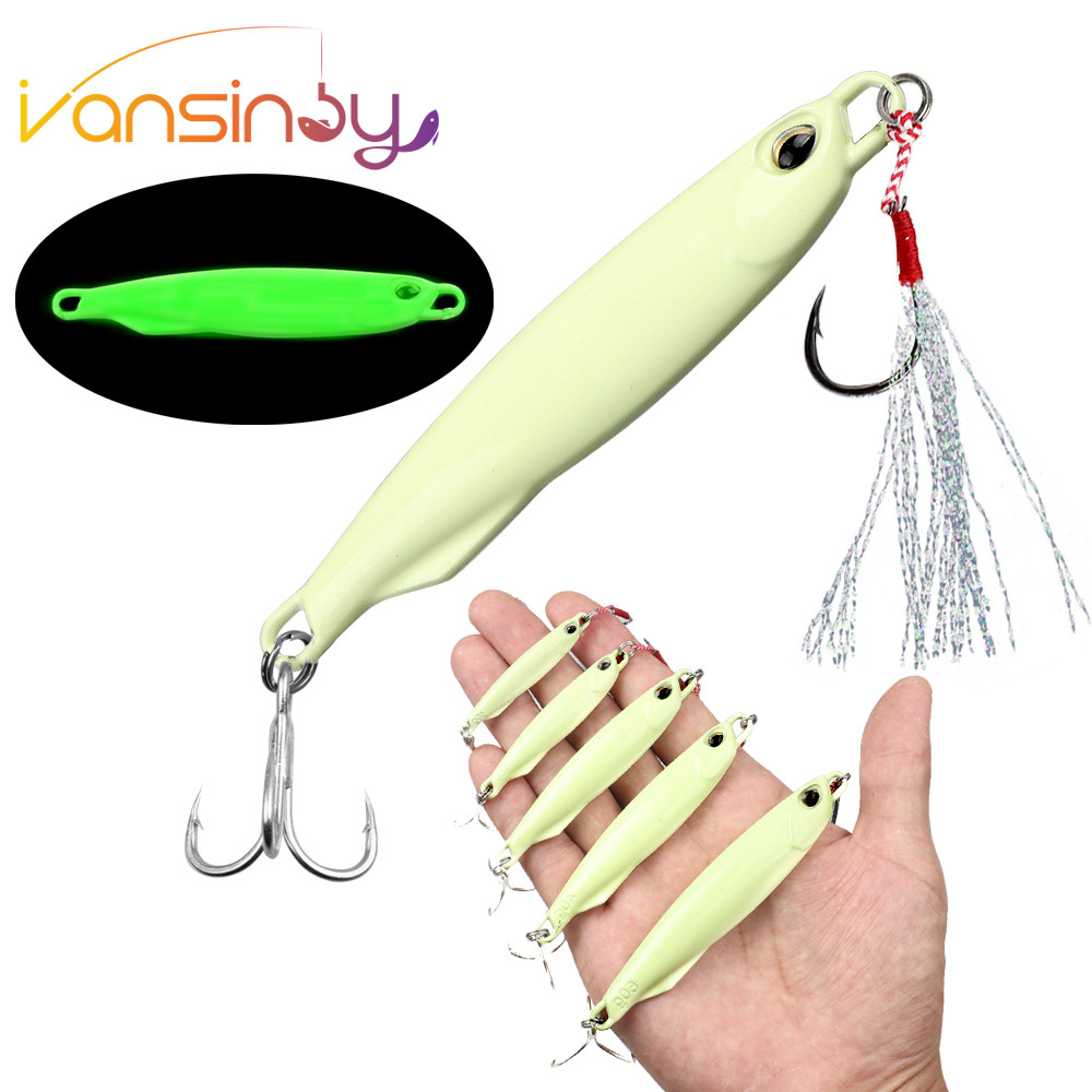 10g/15g/20g/30g/40g/60g Fishing Luminous Metal Jig Fishing Lure Baits Hard Spoon Bait with Blood ...