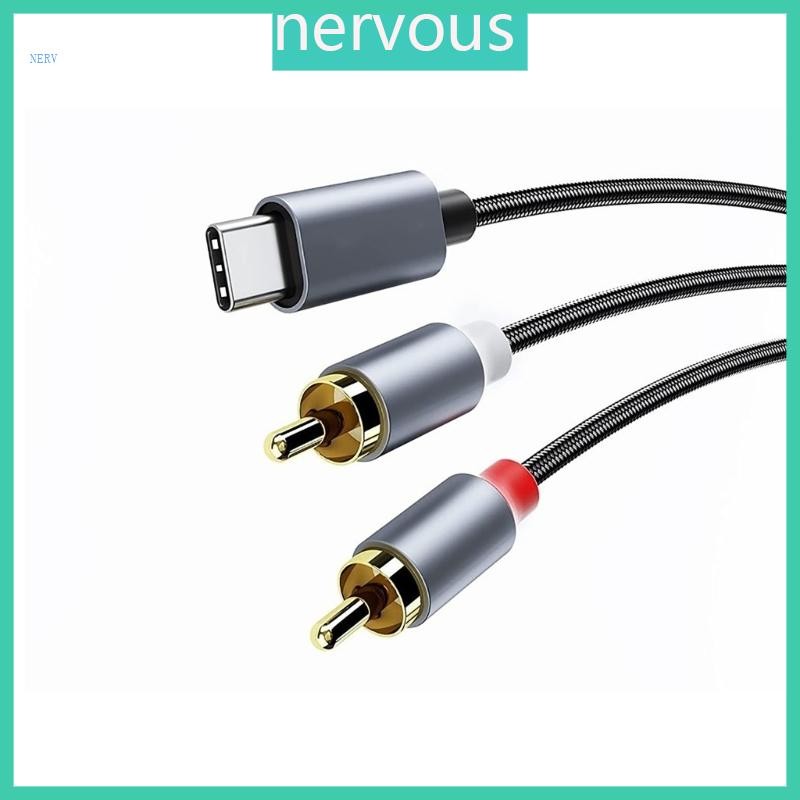 NERV Type C to 2RCA Adapter Cable Plug and Play Cord Y Splitter Wire ...