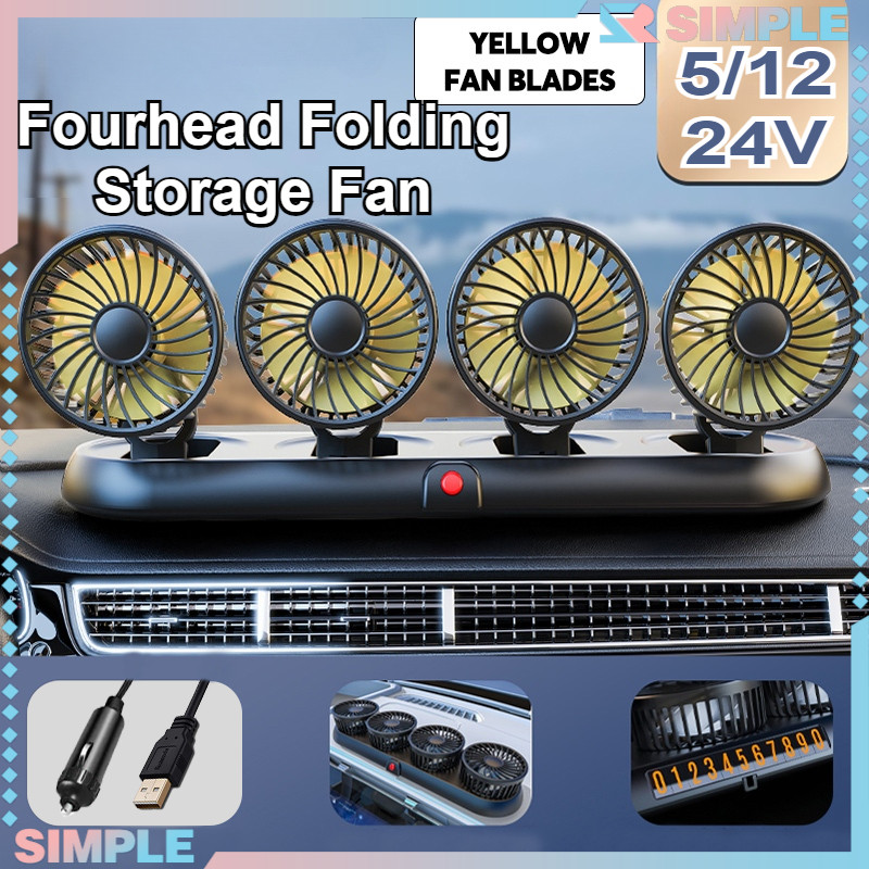Universal 4 Hear Car Fan 5/12/24V Electric Automotive Fan 360 ...