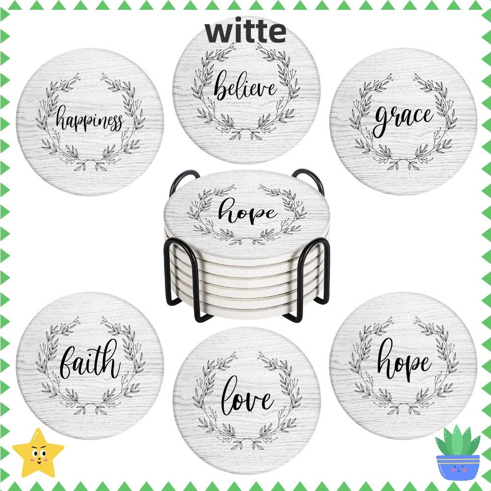 WITTEE Farmhouse Coasters, White Wood Wine Coaster, Cork Base Cup ...