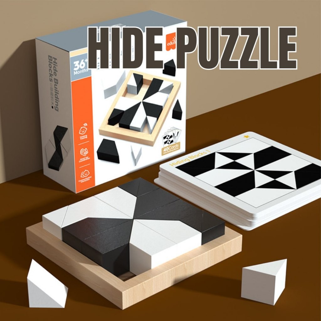 BYJ Wooden Hide Puzzle Brain Teaser Matching Cards and Blocks Board ...