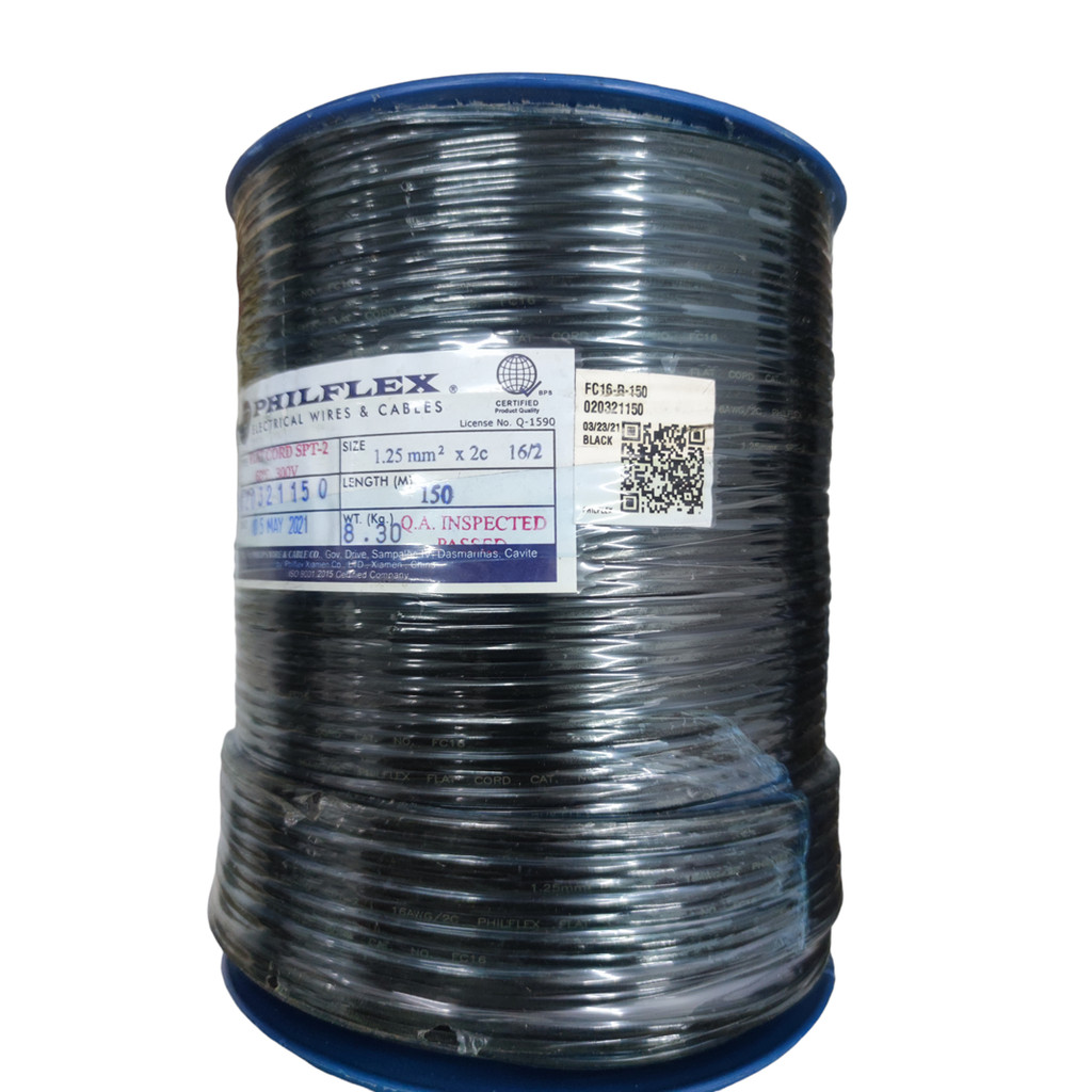 Phiflex Flat Cord 1.25mm 2 Core Available in Black or White AWG 16/2 ...