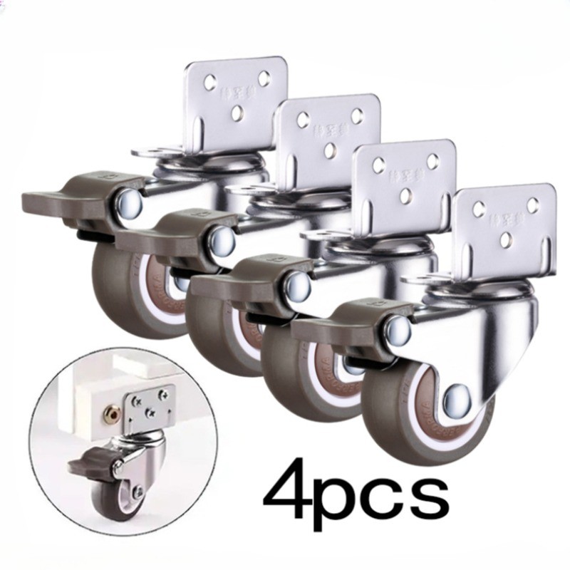 4pcs 1inch/2inch Mute Rubber Universal Wheel L Type Bracket Swivel ...