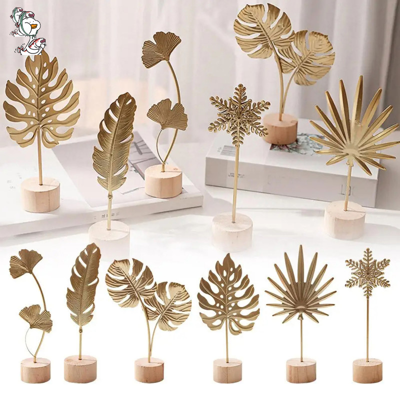 1pcs Golden Ginkgo Leaf Feather Metal Model Figurines Manual Desktop ...