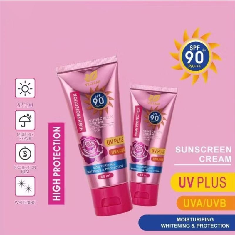 Vellsar Sunscreen Cream SPF 90 High Protection with Whitening Moisturizing for Facial Sun Care ...