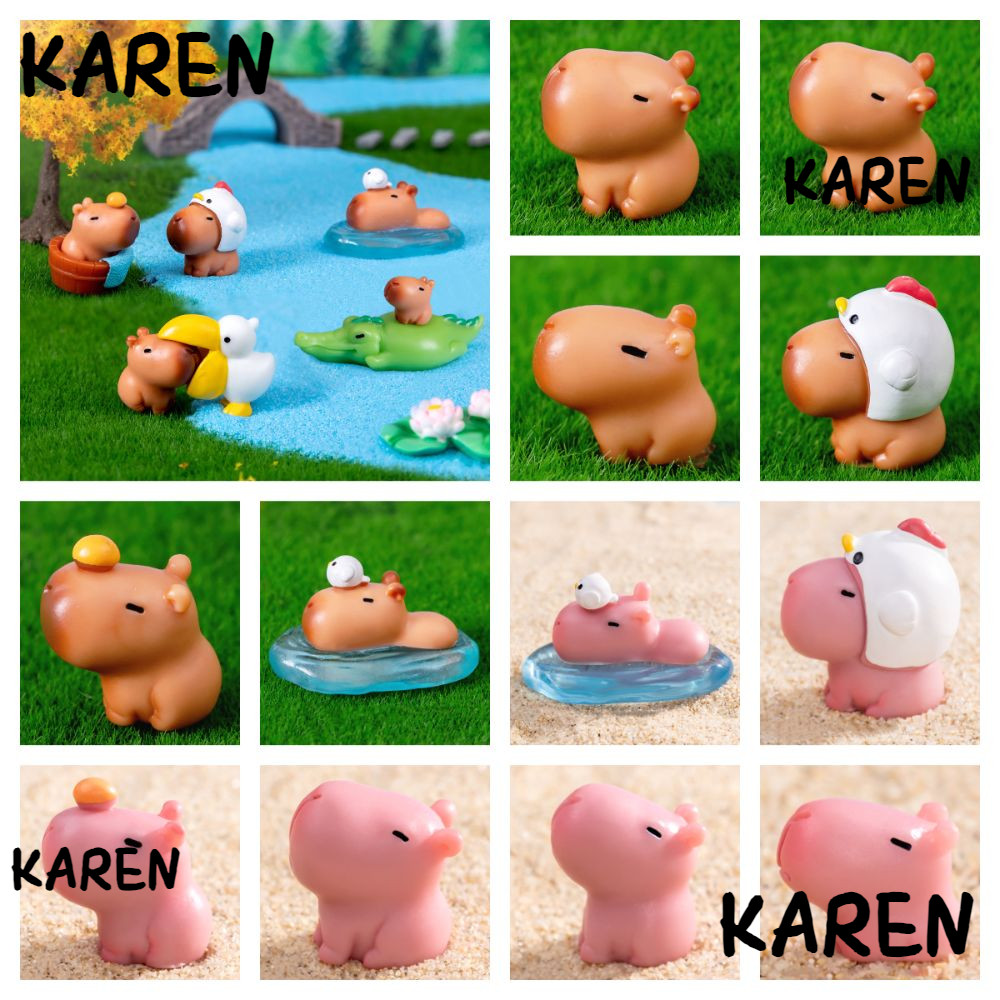 KAREN Cartoon Capybara Statue, Resin Pink Miniature Capybara Figurines ...