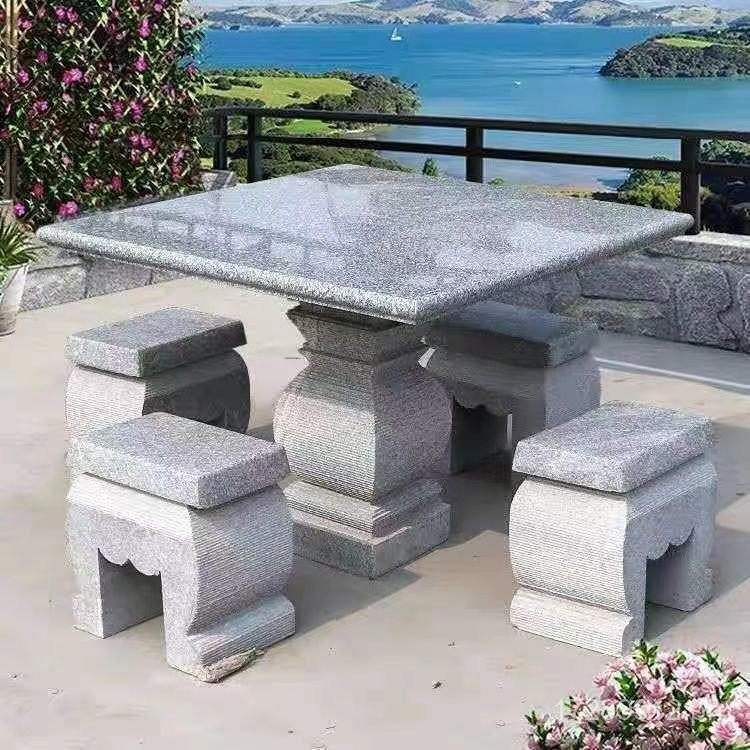 Stone Table Stone Bench Courtyard Garden Outdoor Natural Marble Round ...