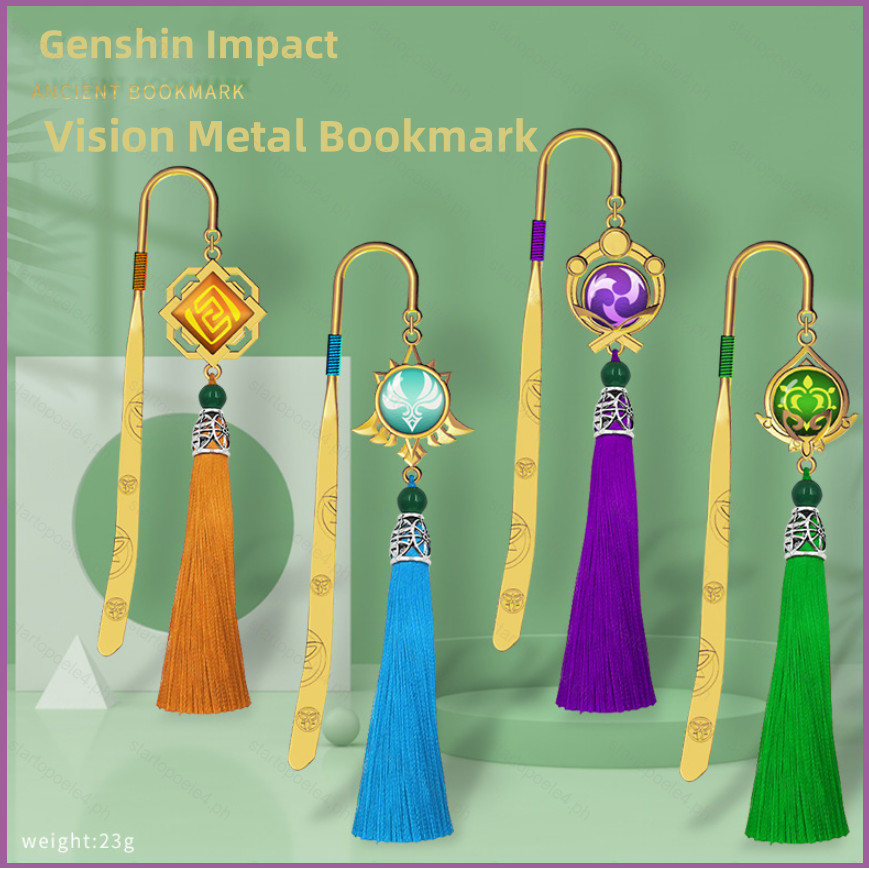 Genshin Impact Bookmark Vision Luminous Book Clip Metal Stationery Cute ...