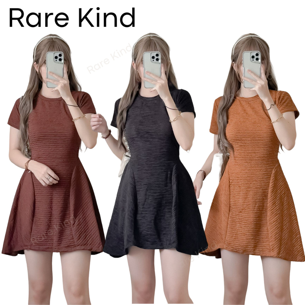 RARE KIND STACEY Bark Crepe Round Neck Skater Dress | Shopee Philippines