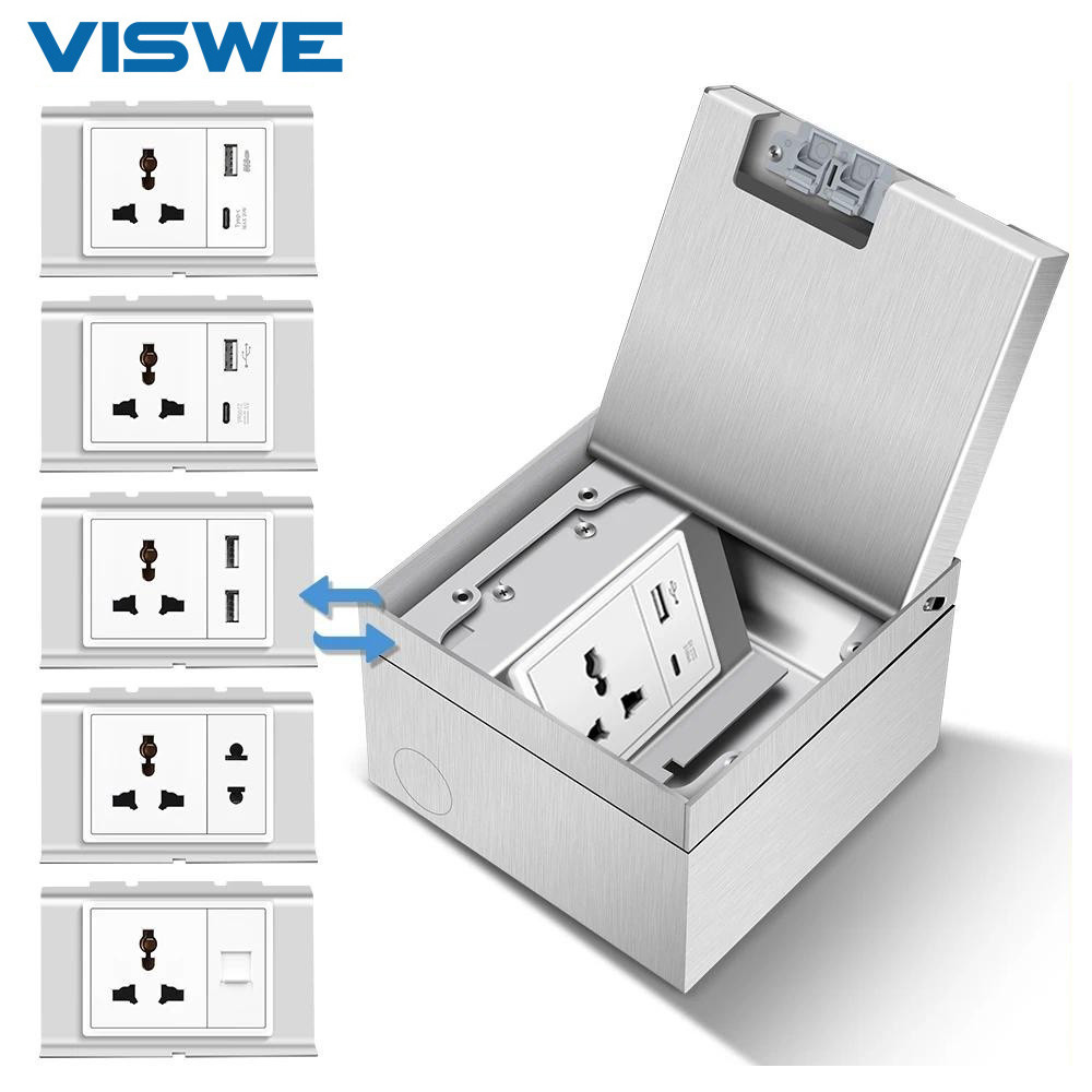 VISWE Recessed Floor Socket Single Row Multiple 3-Pin Sockets with 2 ...