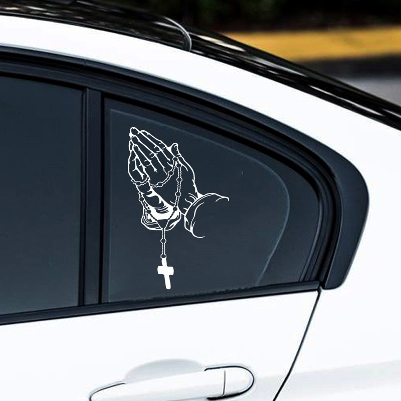 # JTPH # Car Praying Hands With Rosary Sticker Decals Religious ...