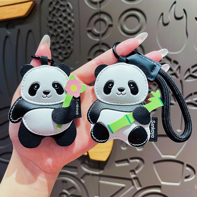 Cartoon Cartoon Leather Panda Keychain Cute Panda Leather Couple ...