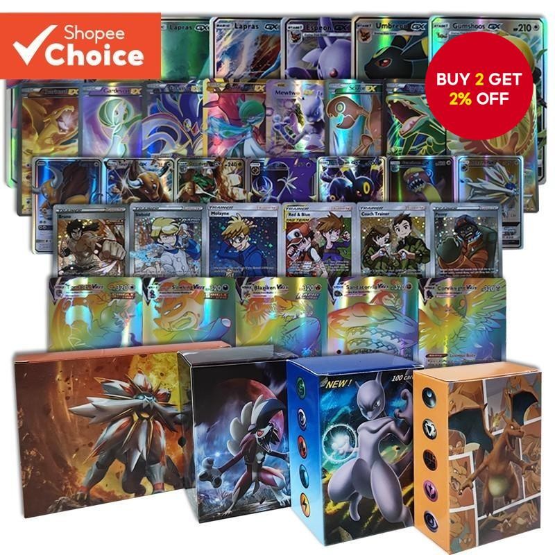 10 0 pcs Holo Rare Pokemon Cards Bundle EX GX VMAX Laser Card Game Boys ...