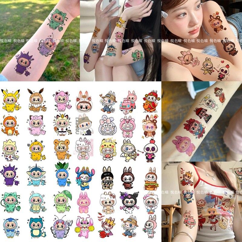 Big Sale 5labubu Tattoo Stickers Cute Cartoon Labubu Pokémon Waterproof ...