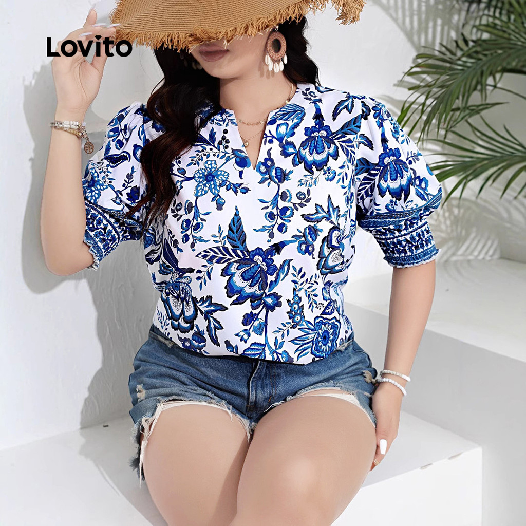 (Trendy) Lovito Women Plus Size Curve Boho Tribal Print Pattern Spring ...