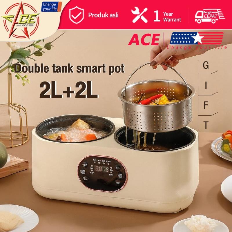 4L Double-Boiled Rice Cooker, Mini Electric Hot Pot with Steamer Tray ...