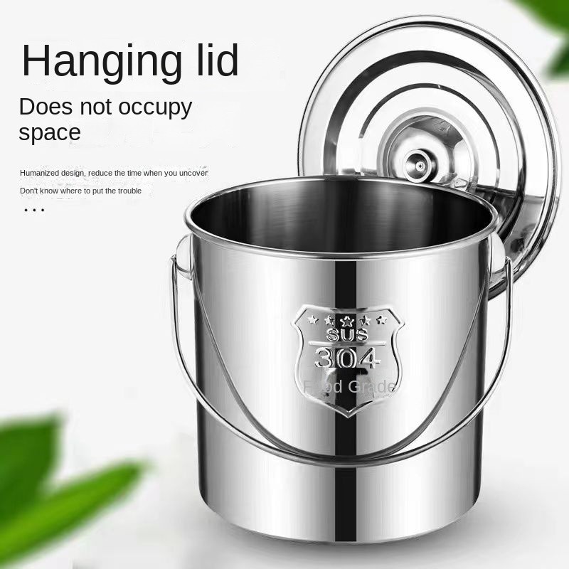 Food Grade 304 Stainless Steel Barrel Round Barrel Portable Thickened Bucket Large Capacity with ...