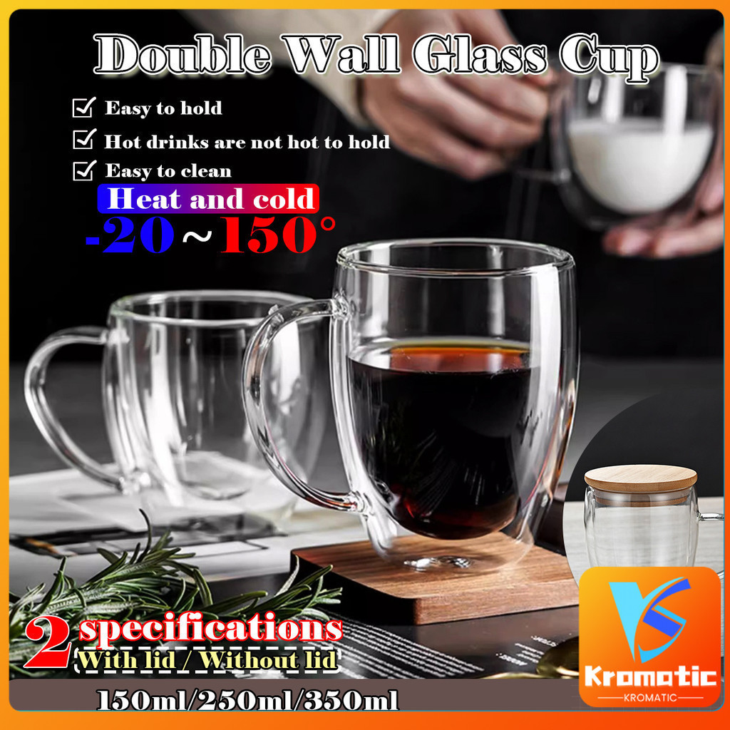 Kc Transparent Double Wall Glass Cup Coffee Mug Heat Resistant Cup With ...