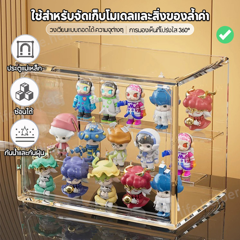 Doll Display Case Labubu Figure Box Model Cabinet 3-Tier Transparent ...