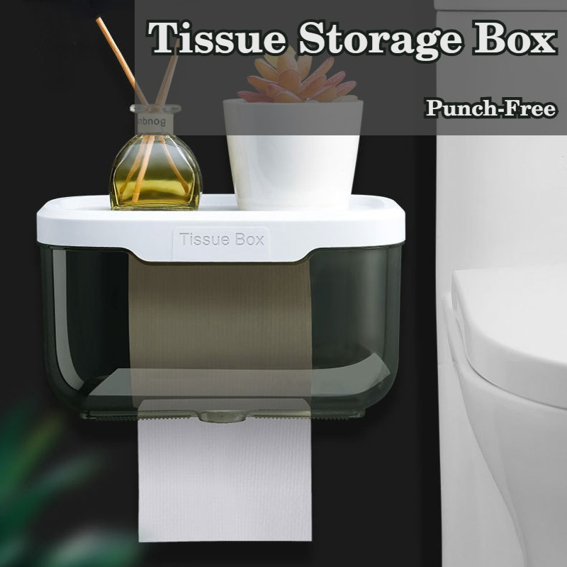Wall Mount Bathroom Tissue Storage Box Punch-Free Home Supplies Toilet ...
